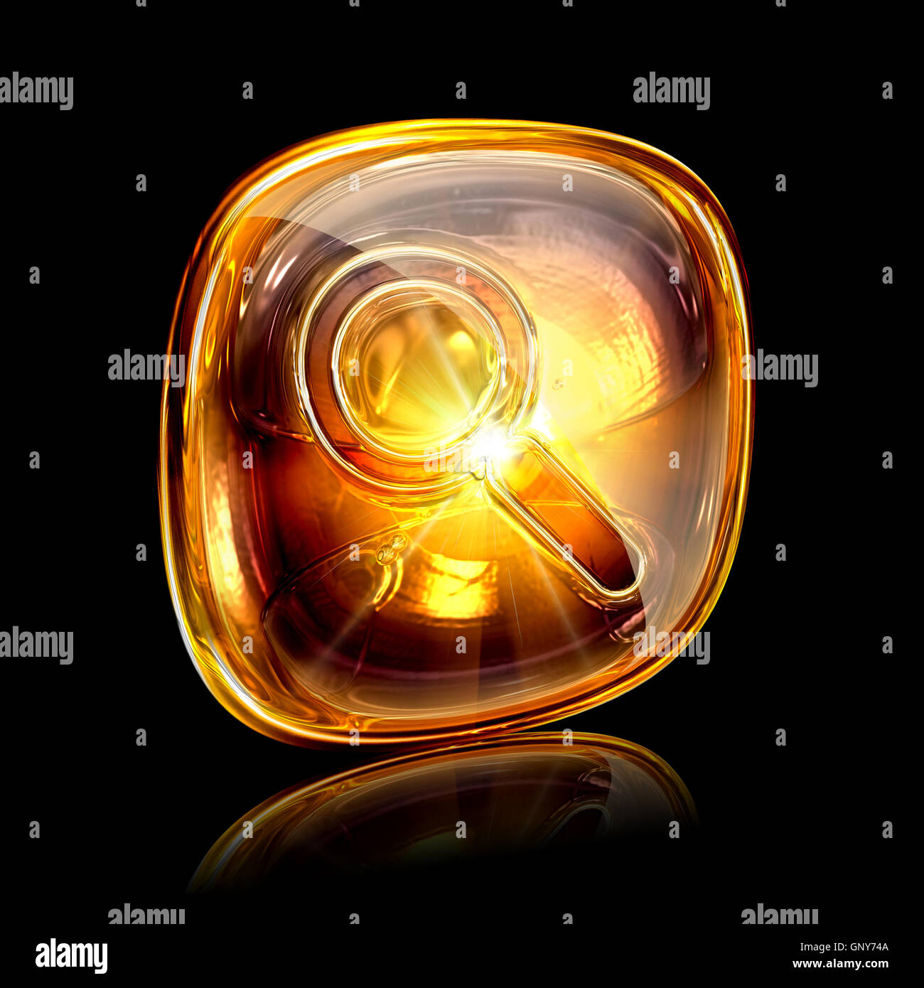 magnifier icon amber, isolated on black background Stock Photo - Alamy