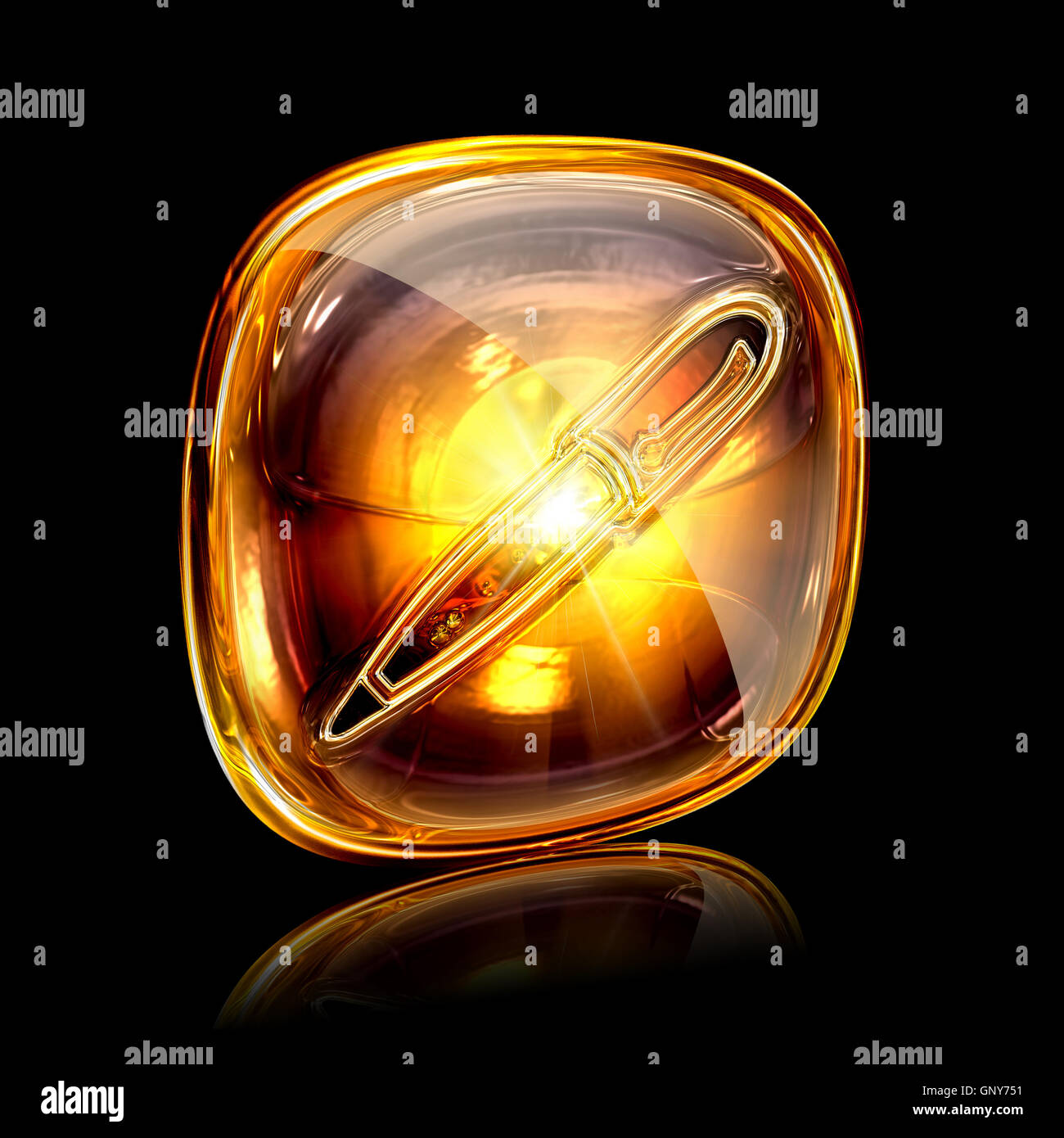pen icon amber, isolated on black background Stock Photo - Alamy