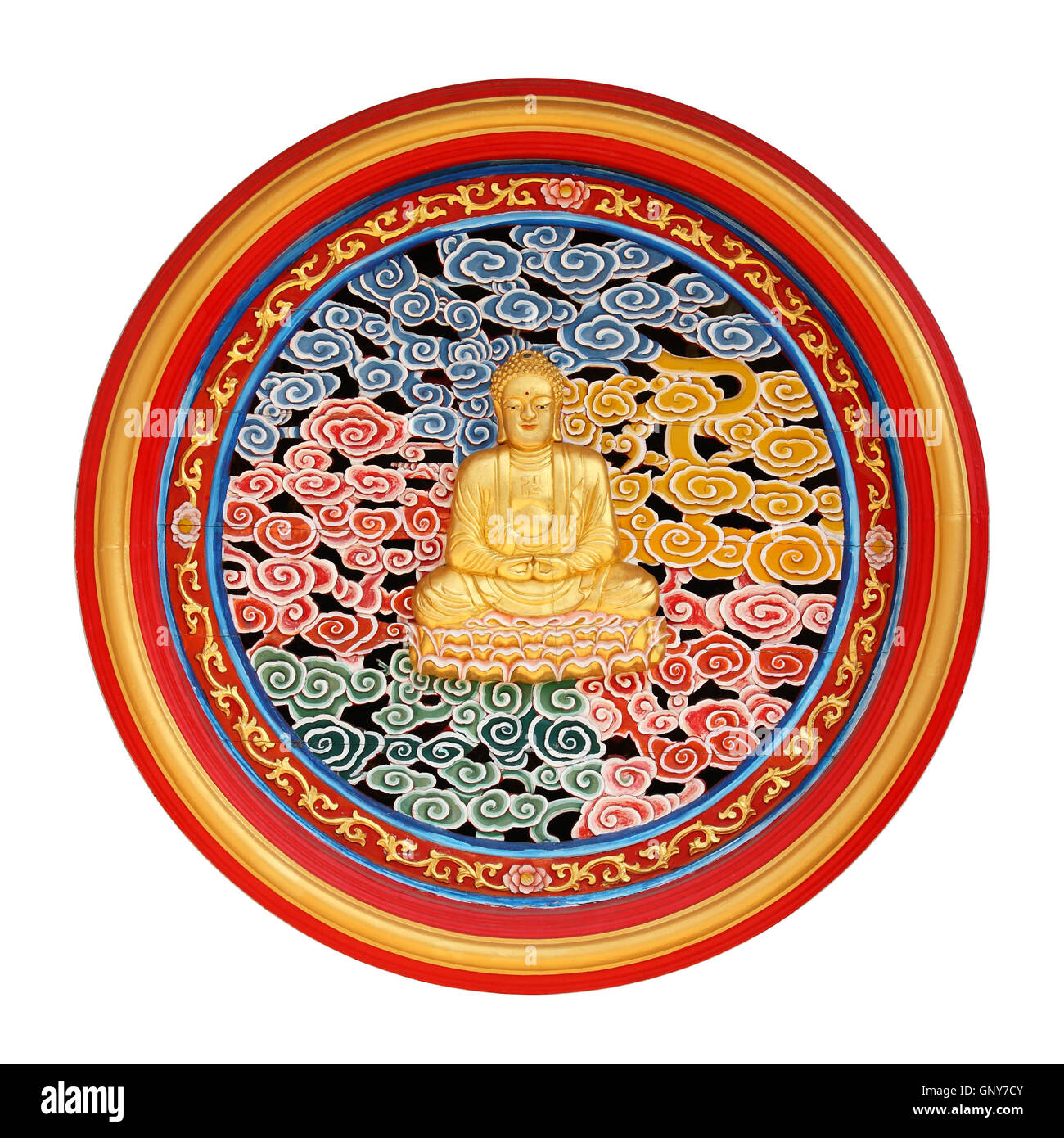 The buddha on circle wood Stock Photo - Alamy