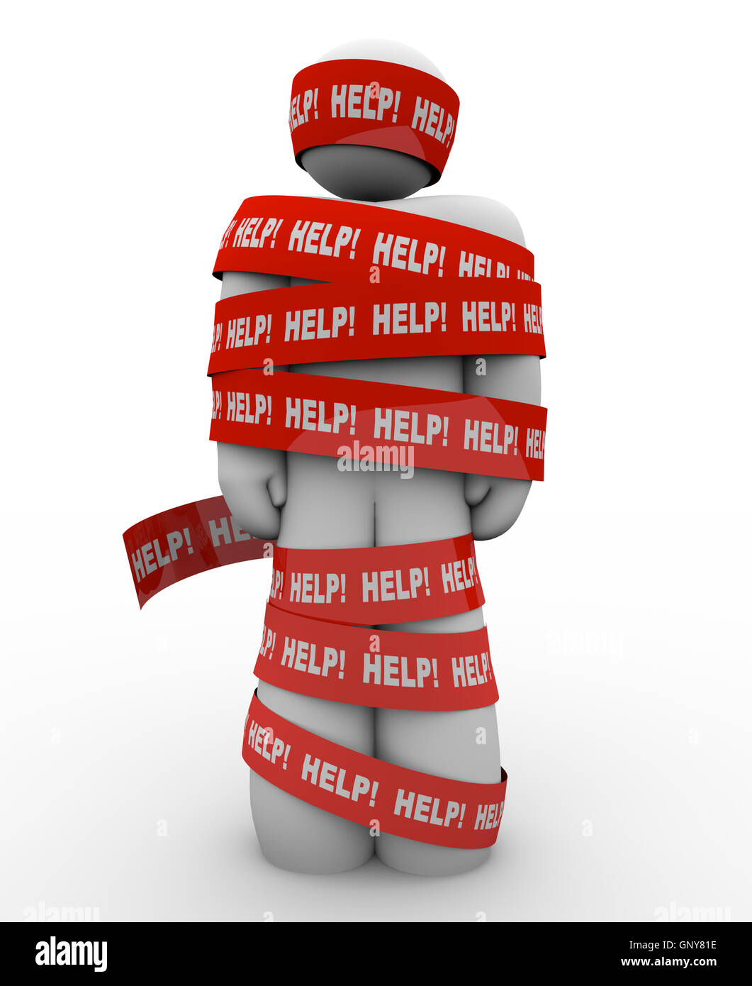 Help Person Wrapped in Red Tape Needs Rescue Stock Photo - Alamy