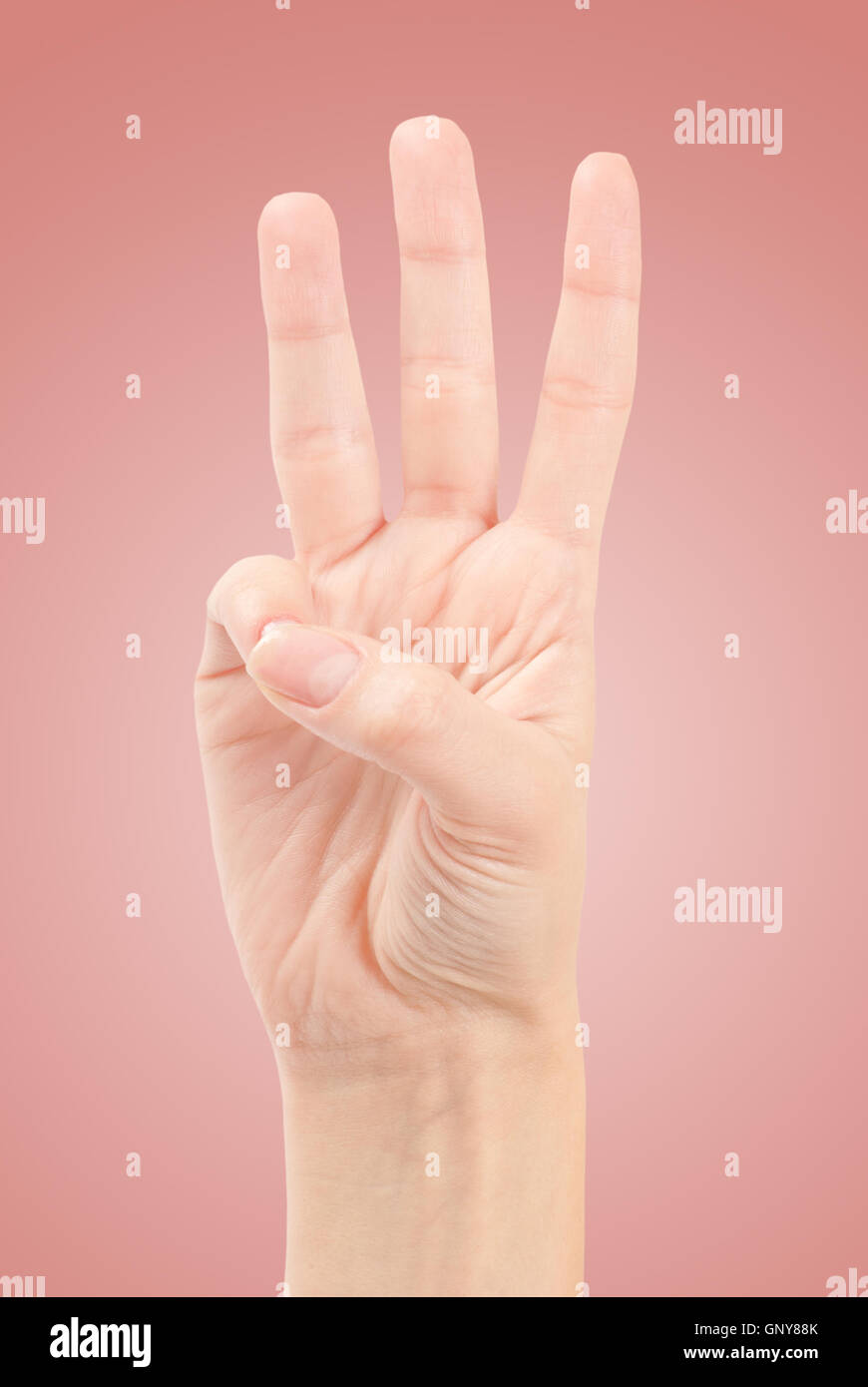 Female hands counting number three isolated on white Stock Photo - Alamy