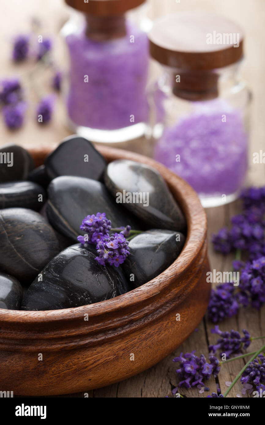 spa stones salt and lavender Stock Photo - Alamy