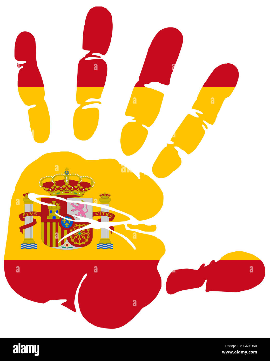 Hand print of Spain flag colors Stock Photo - Alamy