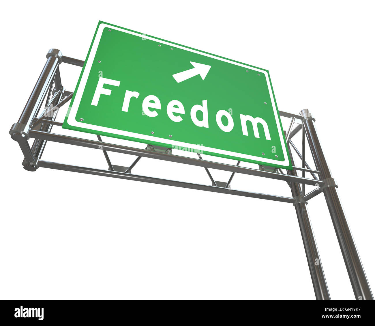 Freedom Freeway Sign Points to Liberty and Independence Stock Photo - Alamy