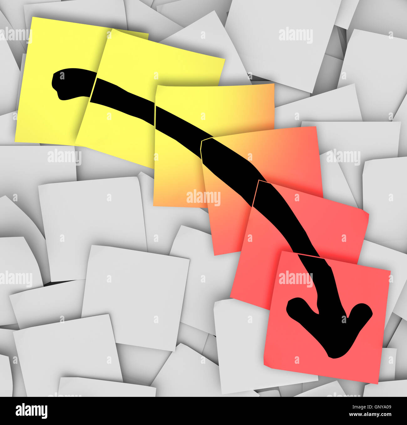 Arrow Down Tracking Failure Loss Sticky Notes Stock Photo - Alamy