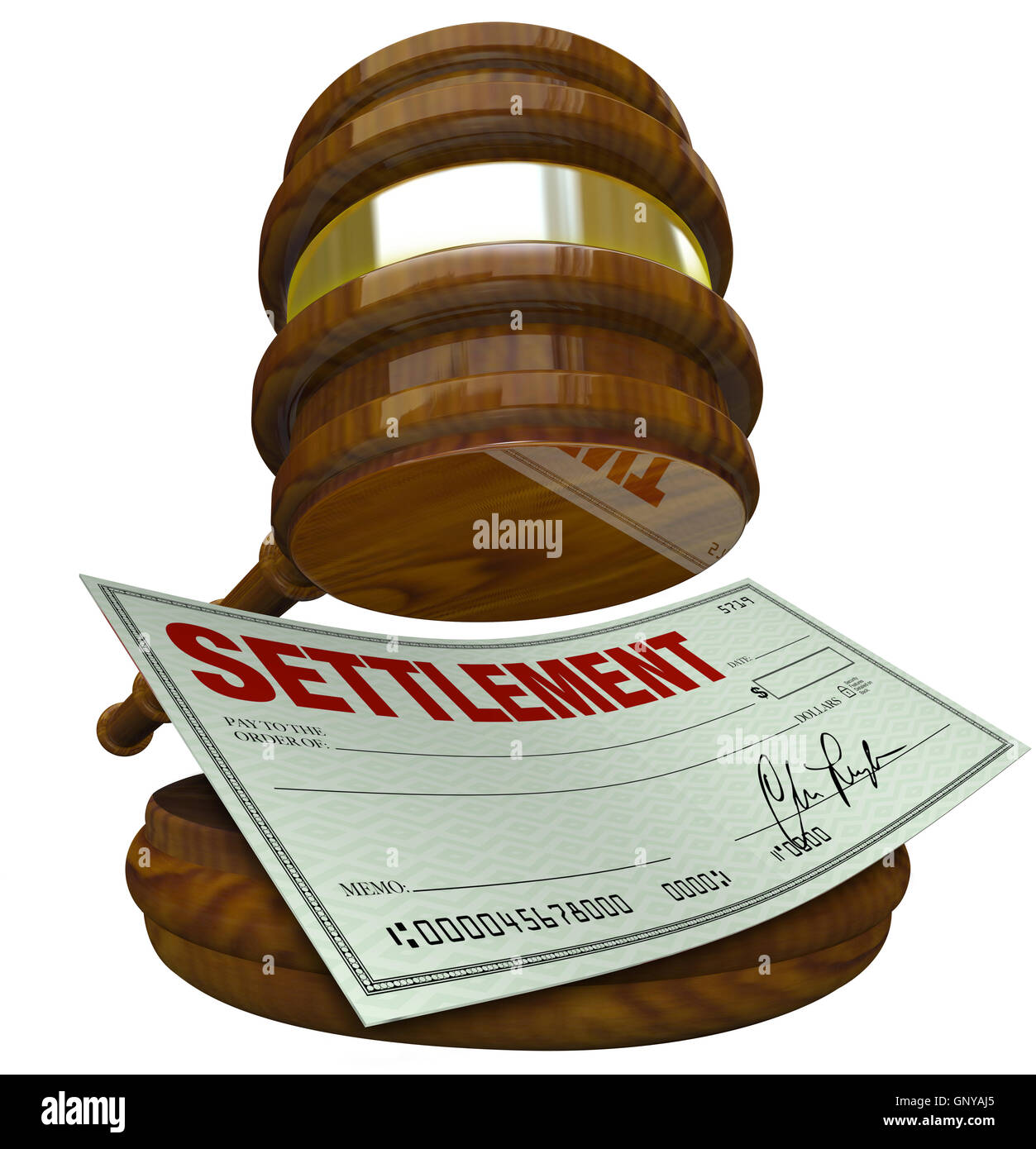 Gavel and Check - Legal Settlement Cash Between Parties Stock Photo - Alamy