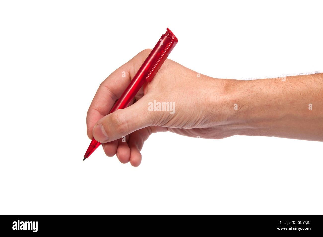 Hand hold a pen writing on the white Stock Photo - Alamy