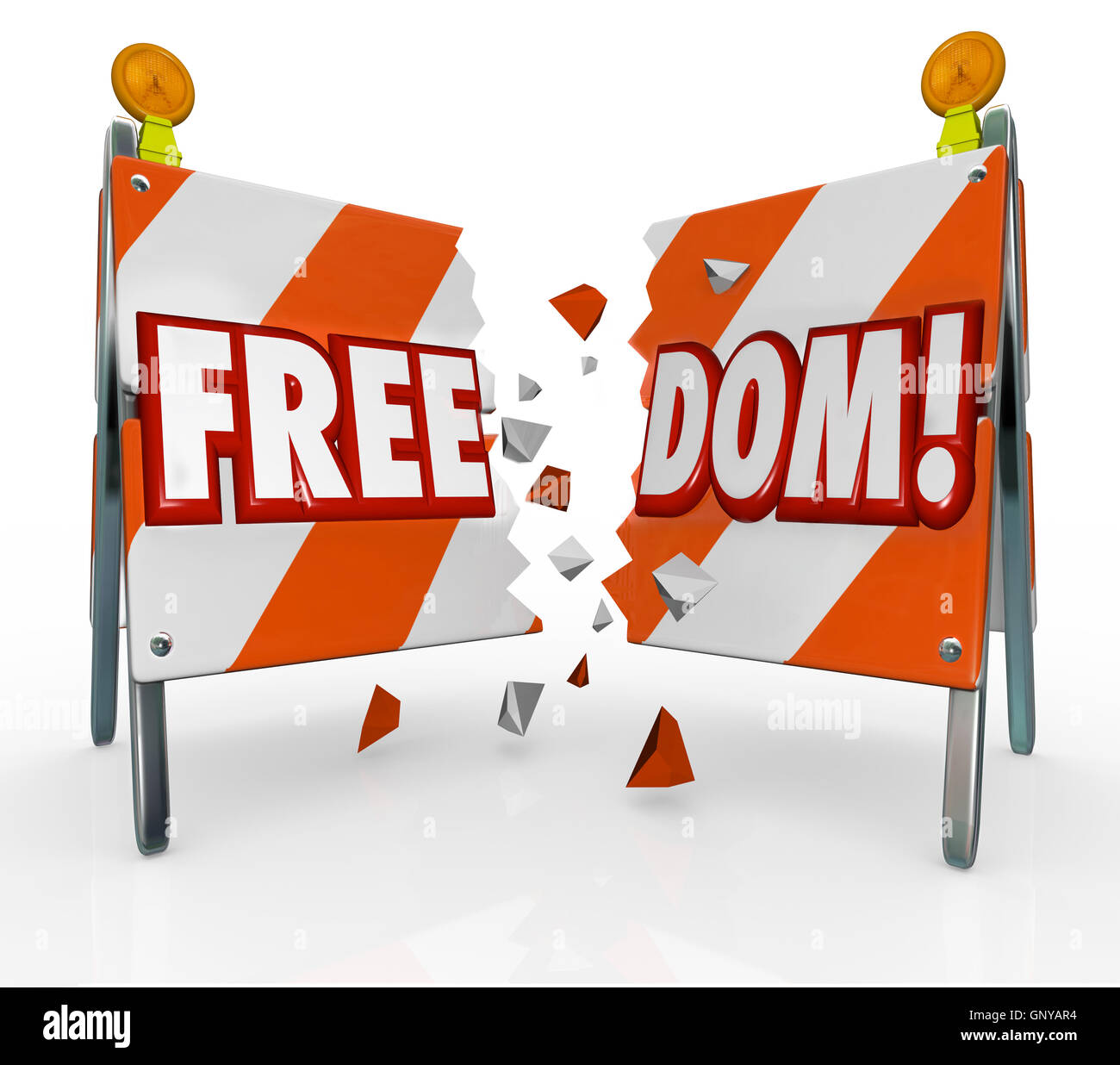 Freedom Word Breaking Through Construction Barrier Stock Photo - Alamy
