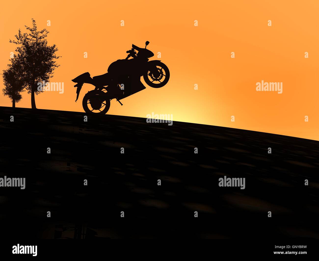 Motorbike shadow by sunset Stock Photo - Alamy