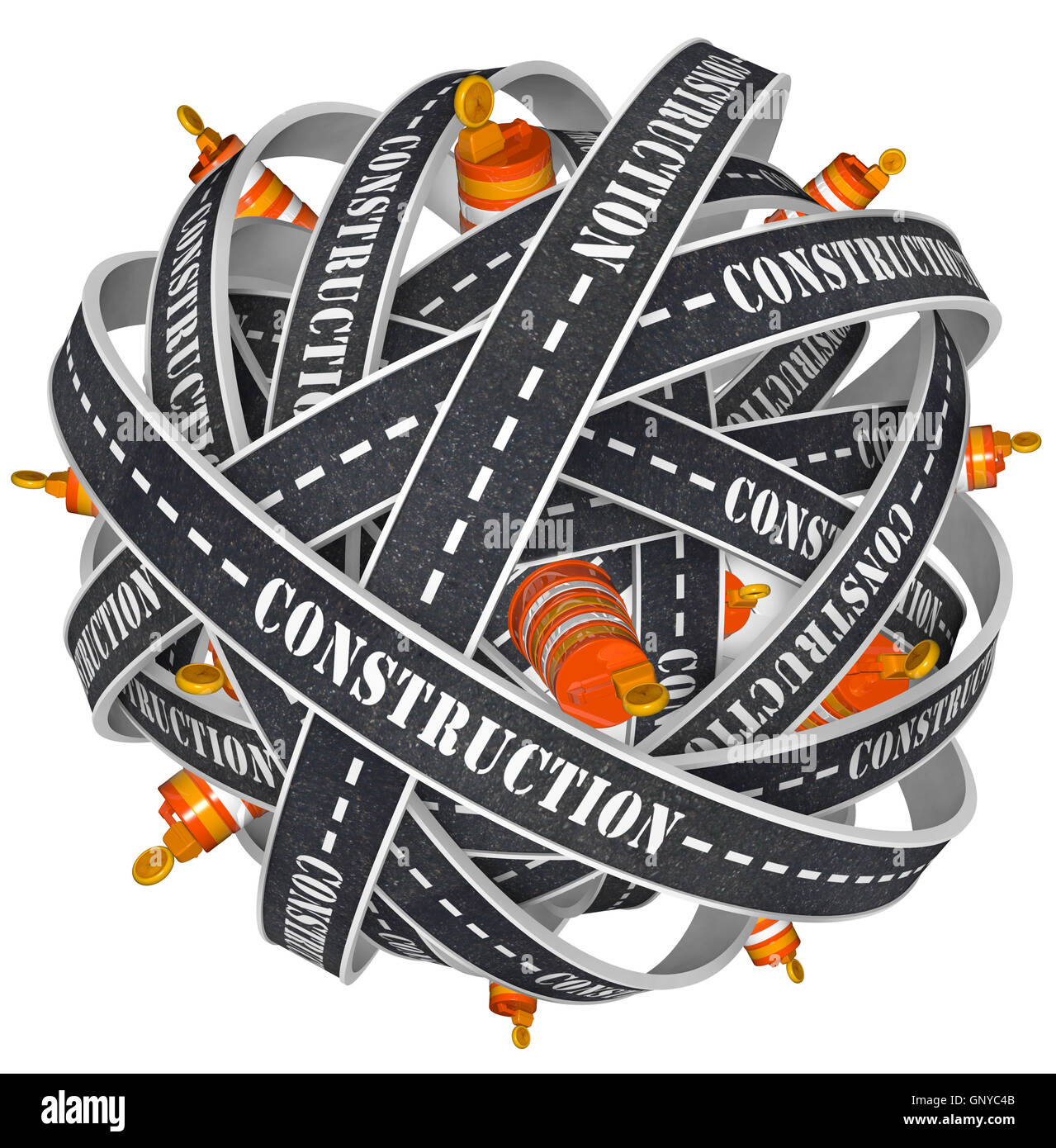 Under Construction Roads and Barrels Mess of Road Work Stock Photo - Alamy