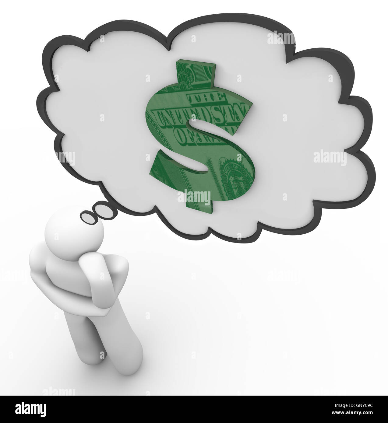 Dollar Sign Thought Cloud Person Thinking How to Gain Wealth Stock ...