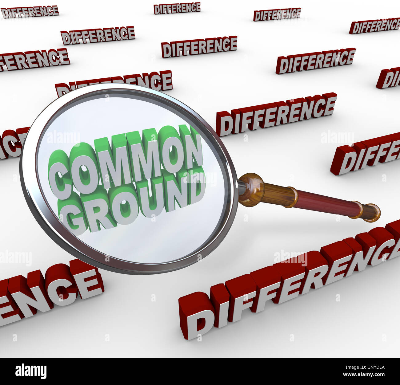 Common Ground Words Magnifying Glass Mutual Agreement Stock Photo - Alamy