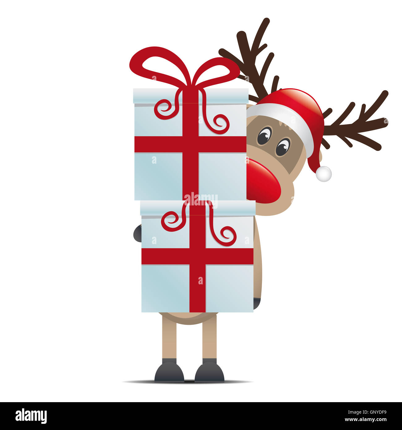 reindeer hold gift boxes Stock Photo - Alamy