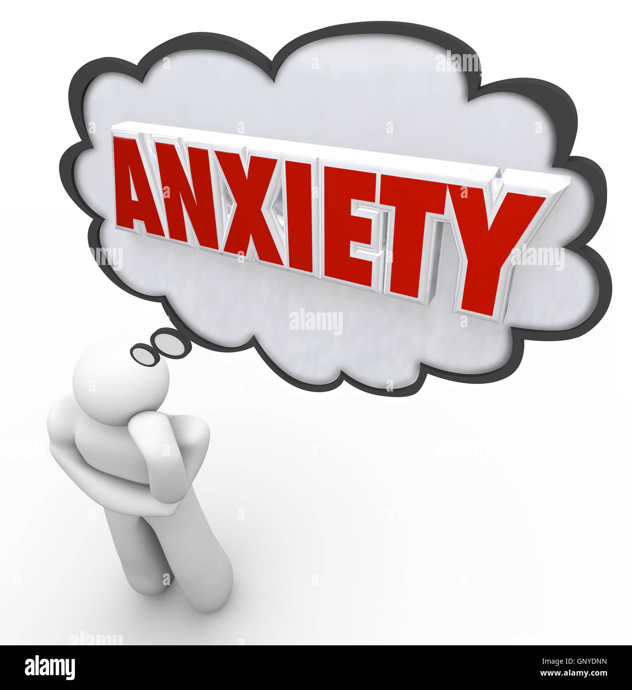 Anxiety Word Thought Bubble Cloud Thinking Man Worrying Stock Photo - Alamy