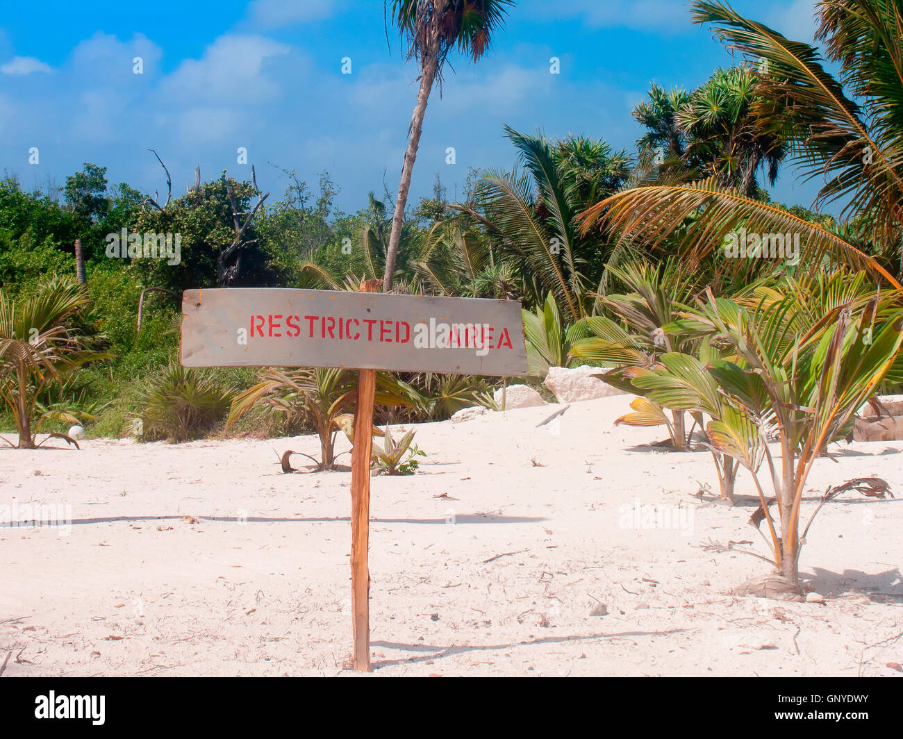 Restricted Area Sign on the Caribbean beach Stock Photo - Alamy