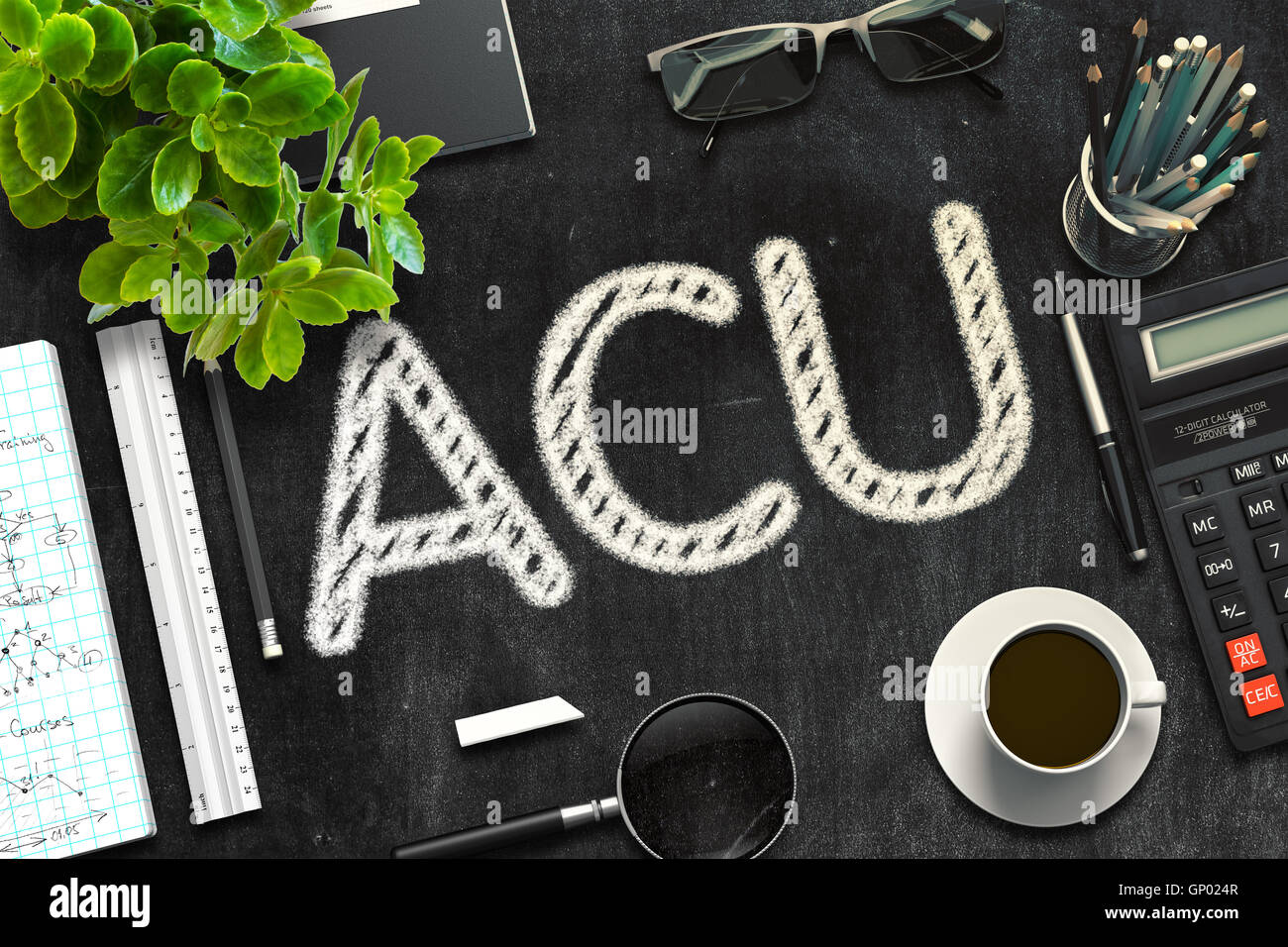 ACU Handwritten on Black Chalkboard. 3d Rendering. Toned Illustration ...