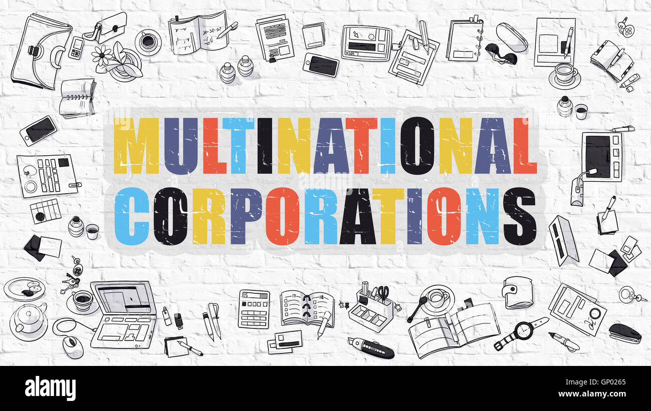 Multinational Corporations. Multicolor Inscription on White Brick Wall ...