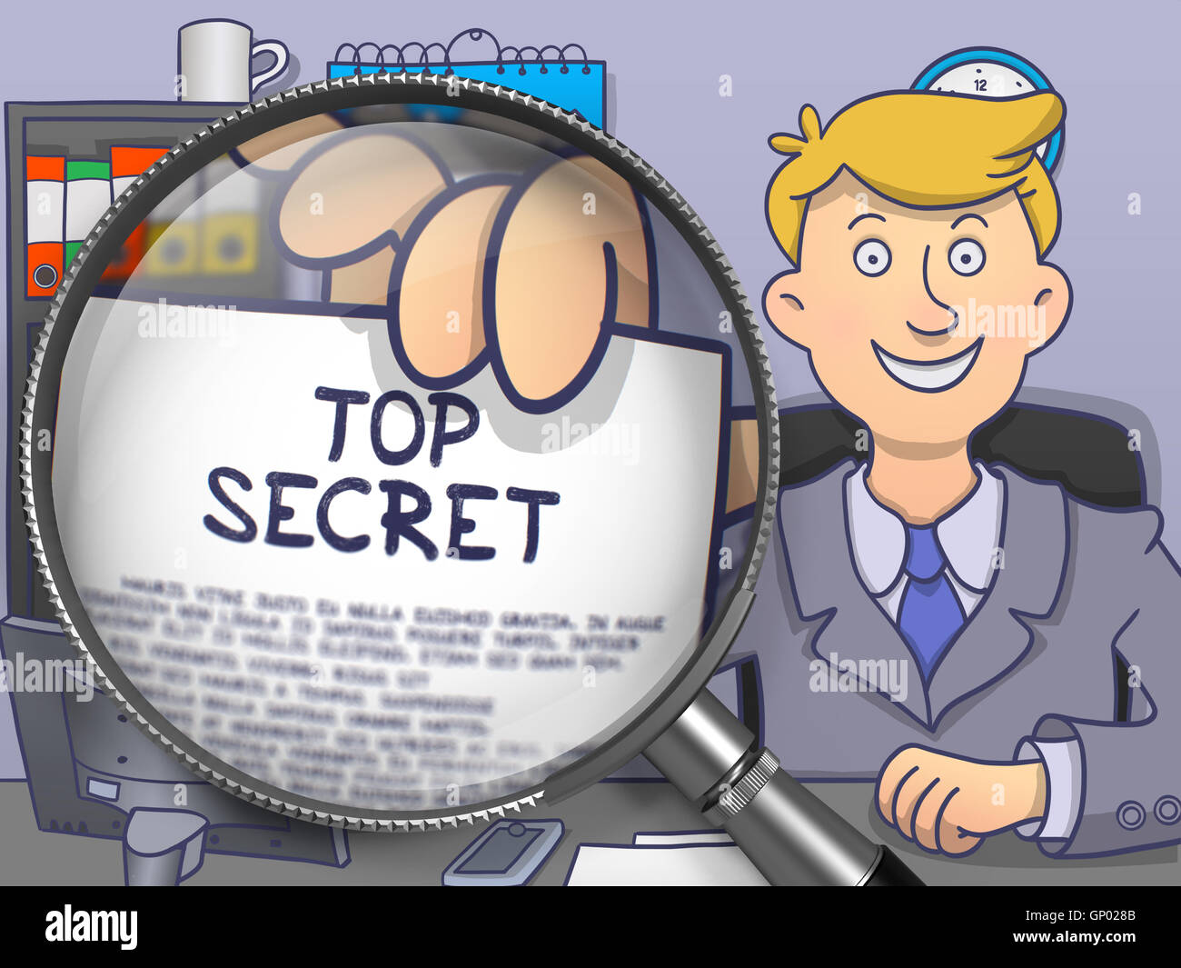 Top Secret. Paper with Text in Businessman's Hand through Lens. Colored ...