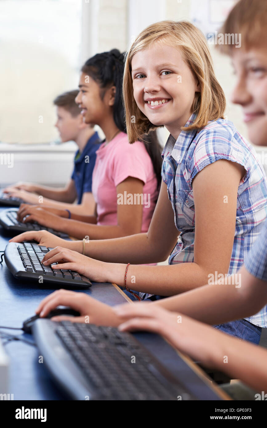 Female Elementary Pupil In Computer Class Stock Photo - Alamy