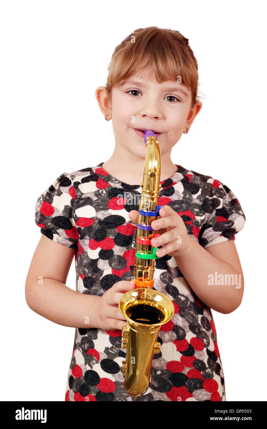 happy little girl play saxophone Stock Photo - Alamy