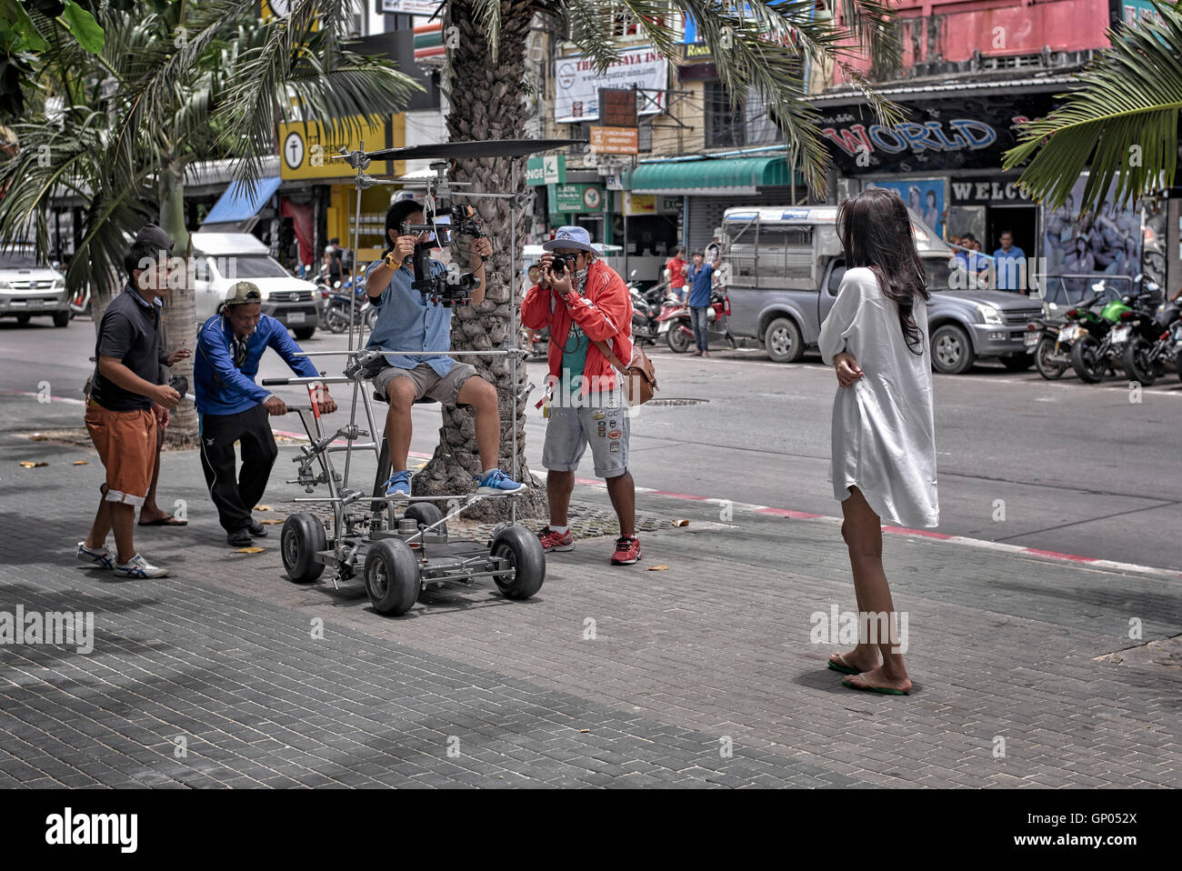 Film crew filming a street movie for a Thai soap opera series. Thailand ...