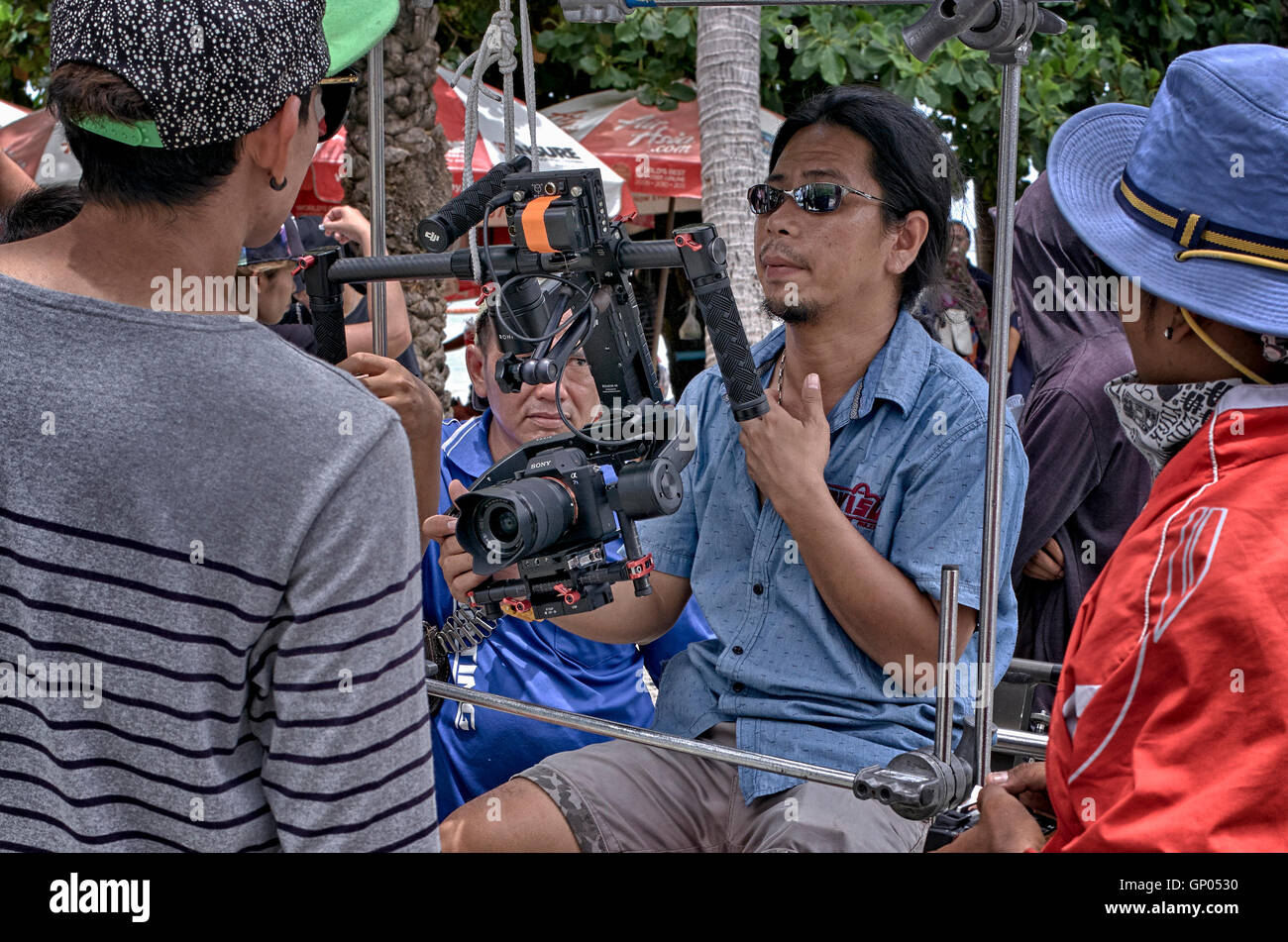 Film crew filming shooting a street movie. Thailand S. E. Asia Stock ...