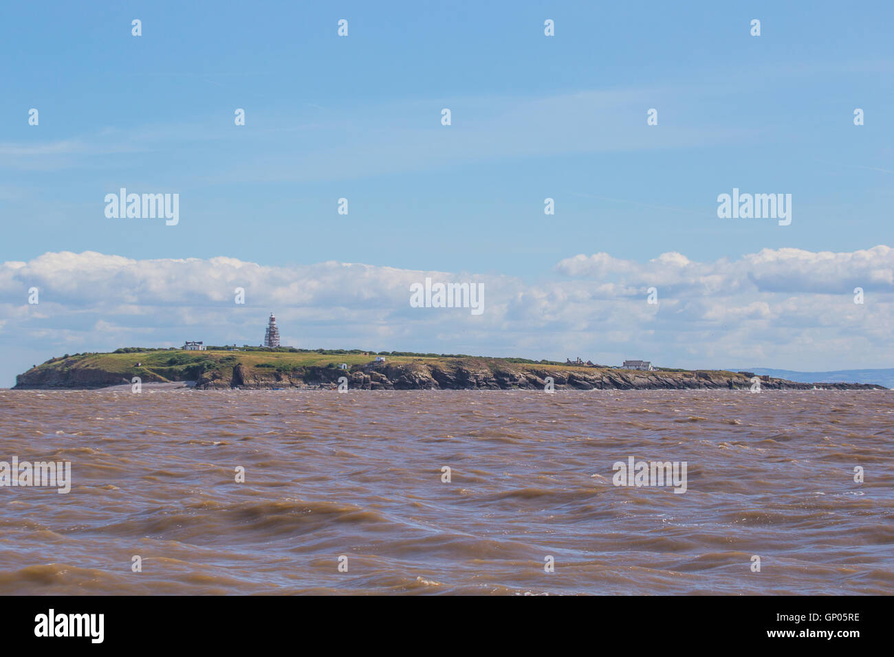 Flat Holm Island viewed from boat in the Bristol Channel Stock Photo ...