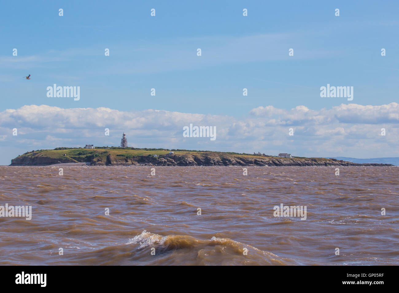 Flat Holm Island viewed from boat in the Bristol Channel Stock Photo ...