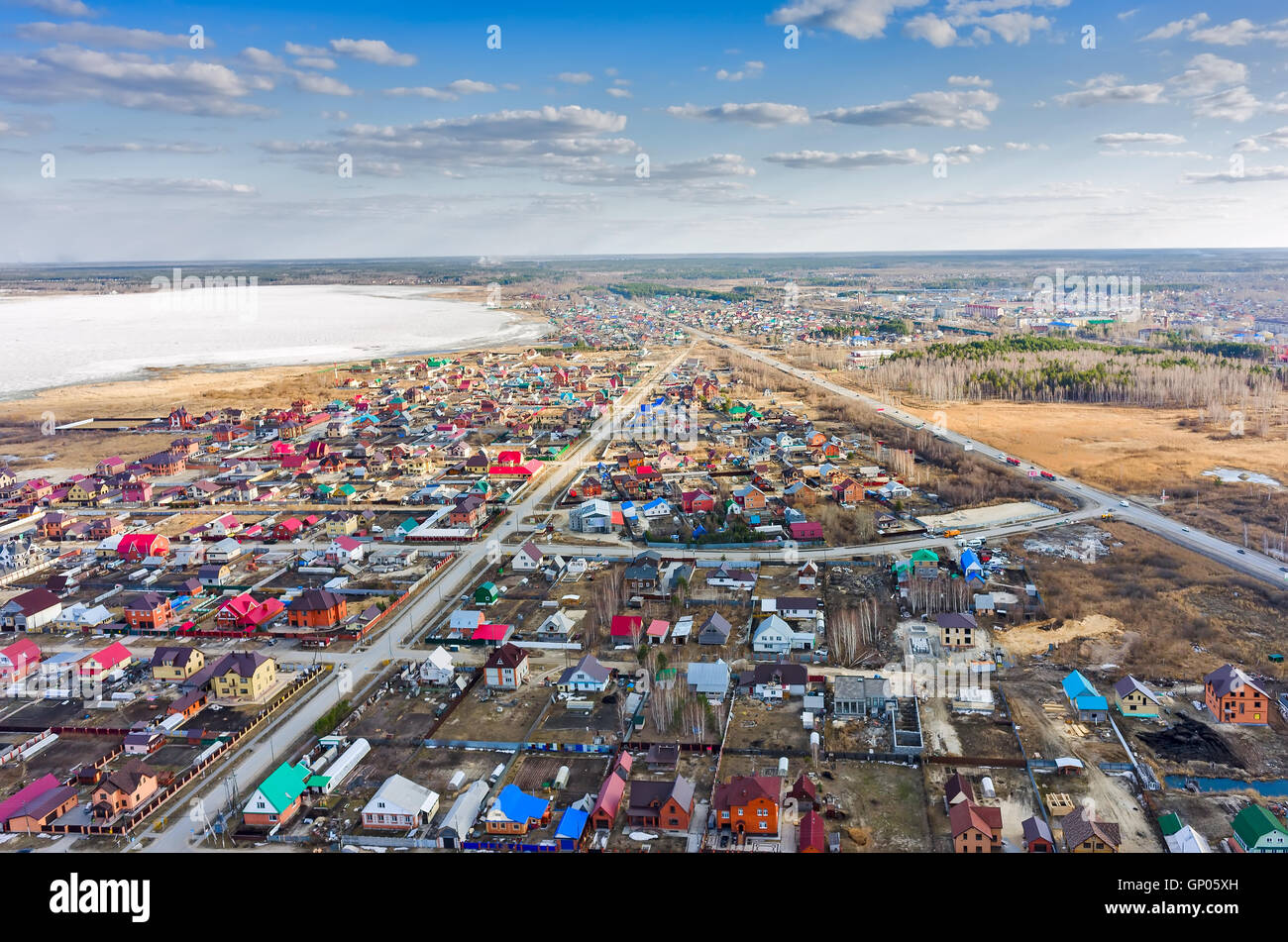 Aerial view onto rural street. Borovskiy. Russia Stock Photo - Alamy