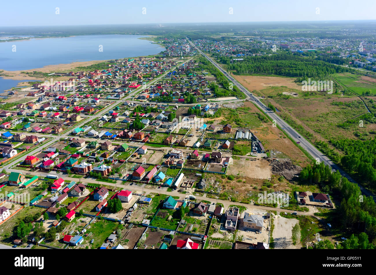 Aerial view onto rural street. Borovskiy. Russia Stock Photo - Alamy