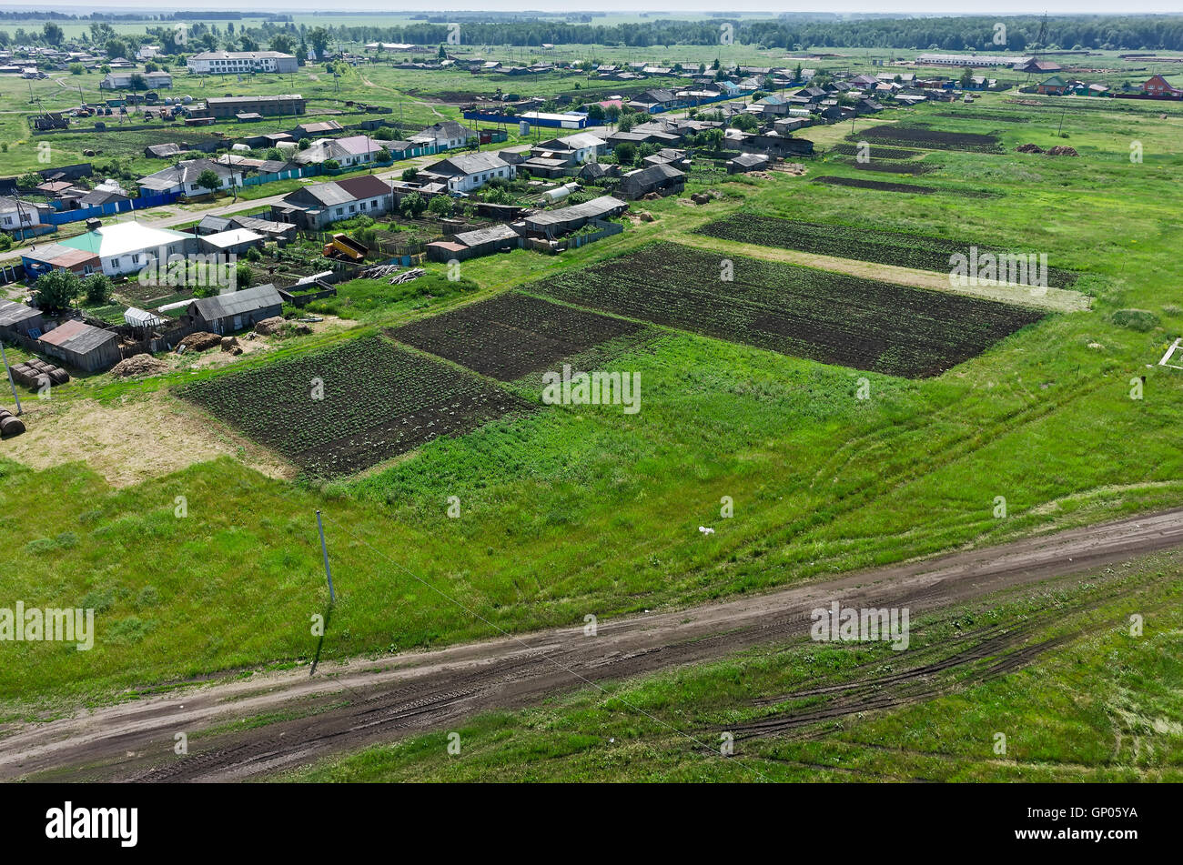 Novikovo village and fields set with potato Stock Photo - Alamy