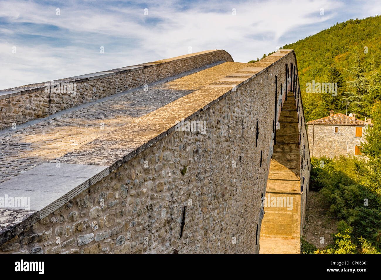 sloping ramp of 16th century humpbacked bridge in Emilia Romagna, Italy ...