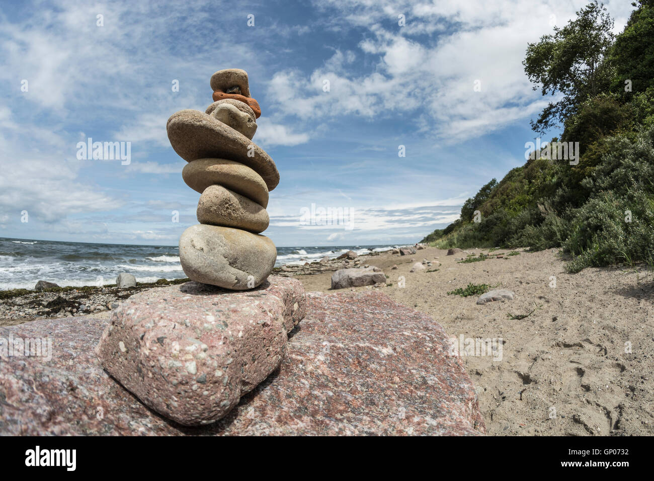 Stone stack on the shore of the baltic sea Stock Photo - Alamy
