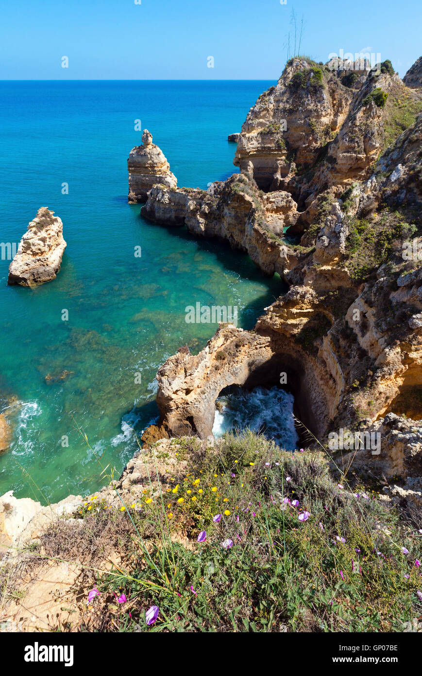Atlantic ocean summer rocky coastline view (Ponta da Piedade, Lagos ...
