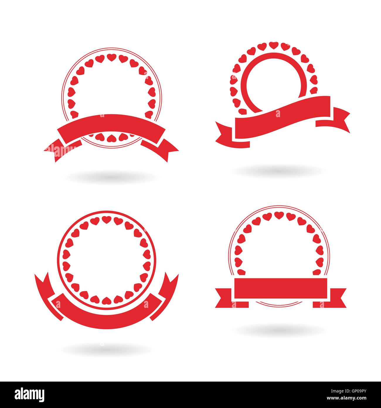 ribbon badge with hearts vector illustration set Stock Vector Image ...