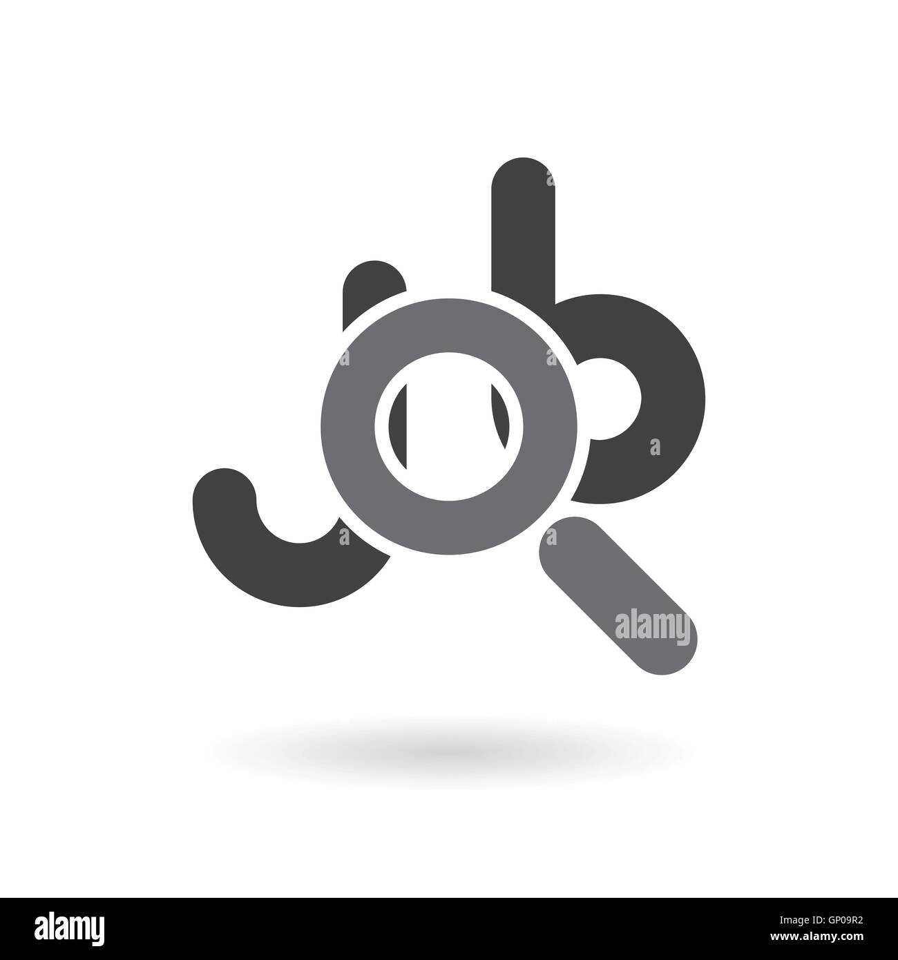 magnifying glass symbol as letter O of word job searching new job icon ...