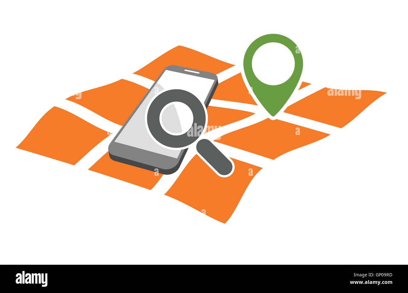 mobile phone with magnifying glass on geo gps map marked as geo ... mobile phone with magnifying glass on geo gps map marked as geo ...