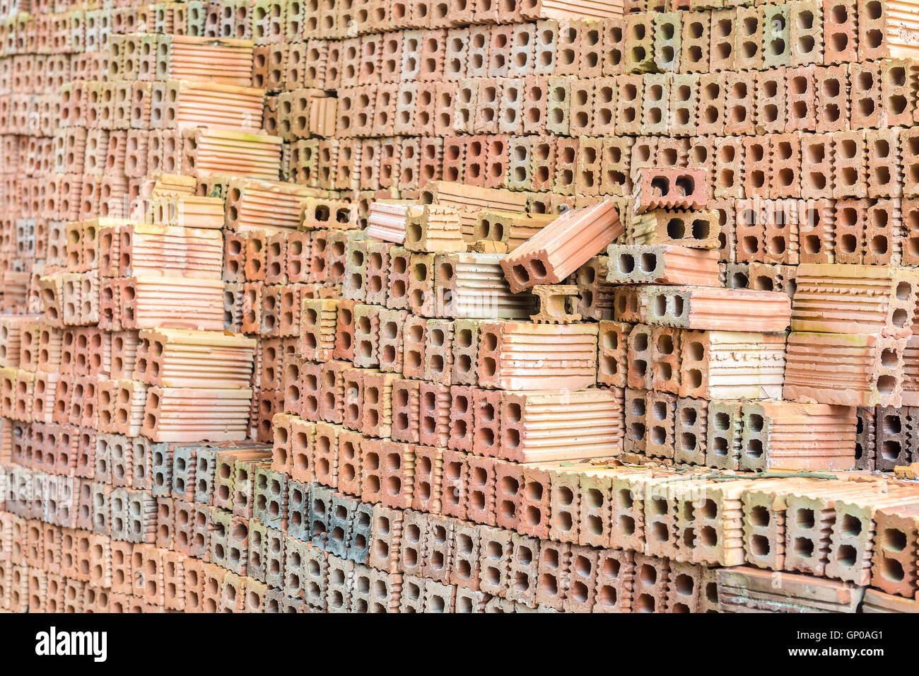 New bricks mound ready for construction. Selective focus Stock Photo ...