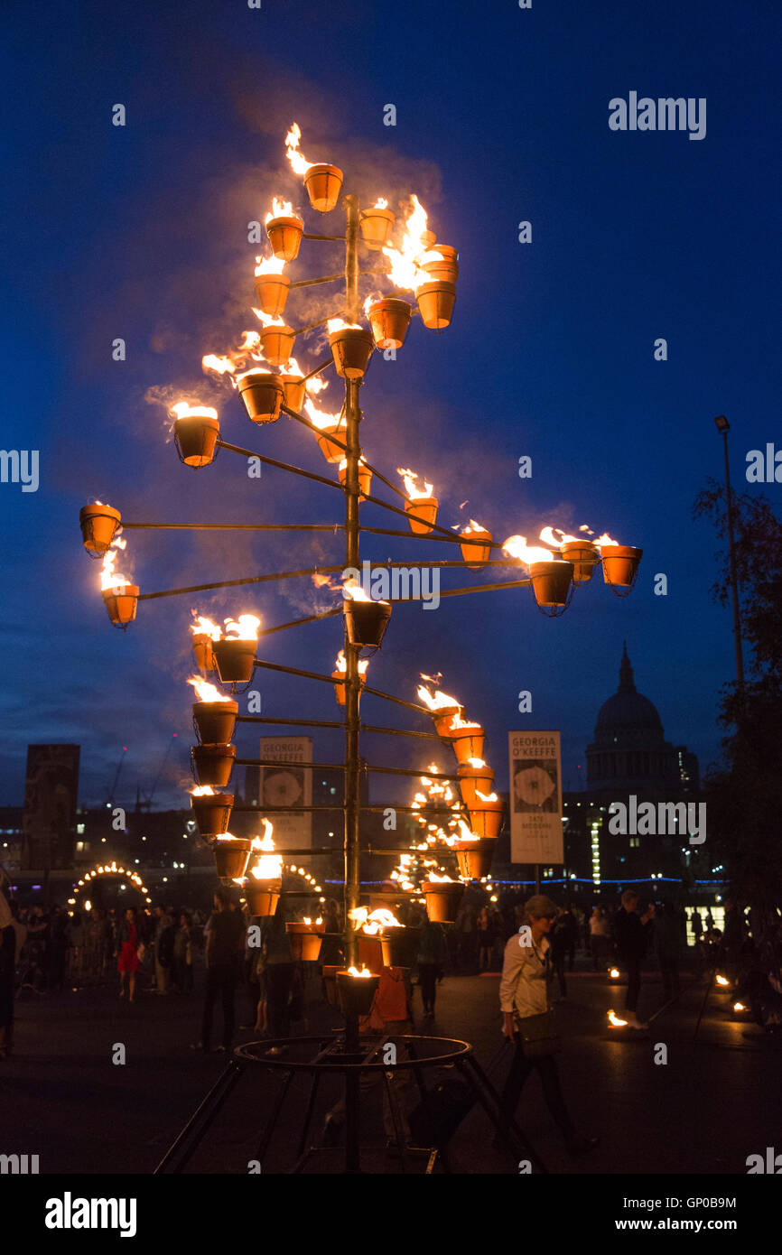 London, UK. Fire Garden by Compagnie Carabosse transforms the front ...