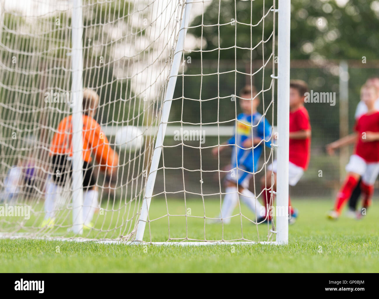 Football soccer goal net close up in the field Stock Photo - Alamy