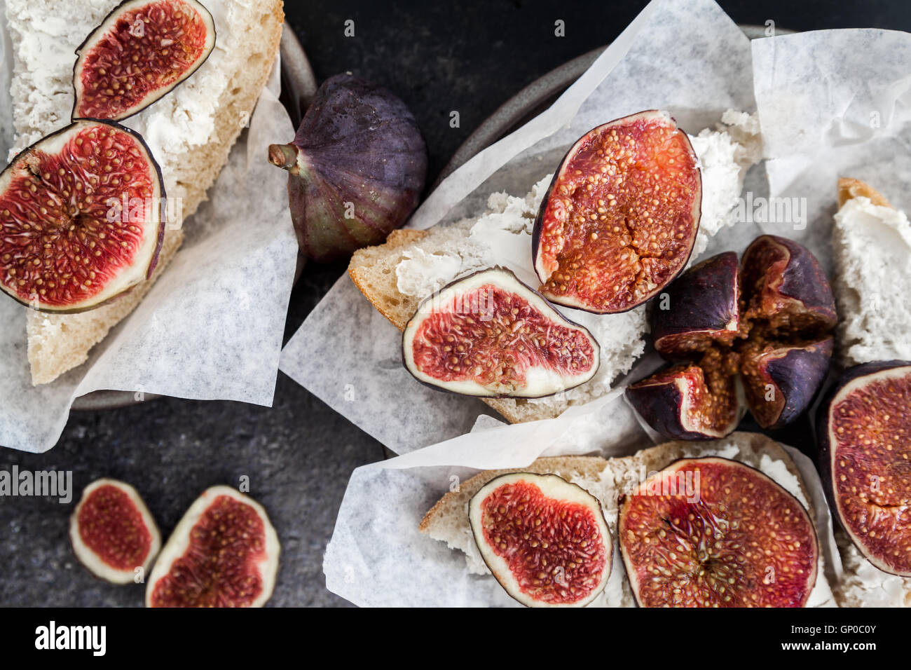 Fresh figs on goat cheese crostini Stock Photo - Alamy