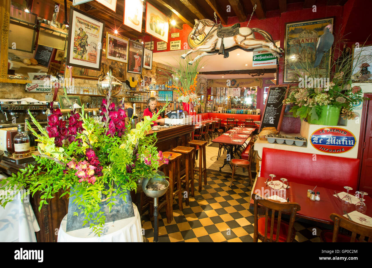 Interior of classic French brasserie in Chantilly, near Paris, France ...