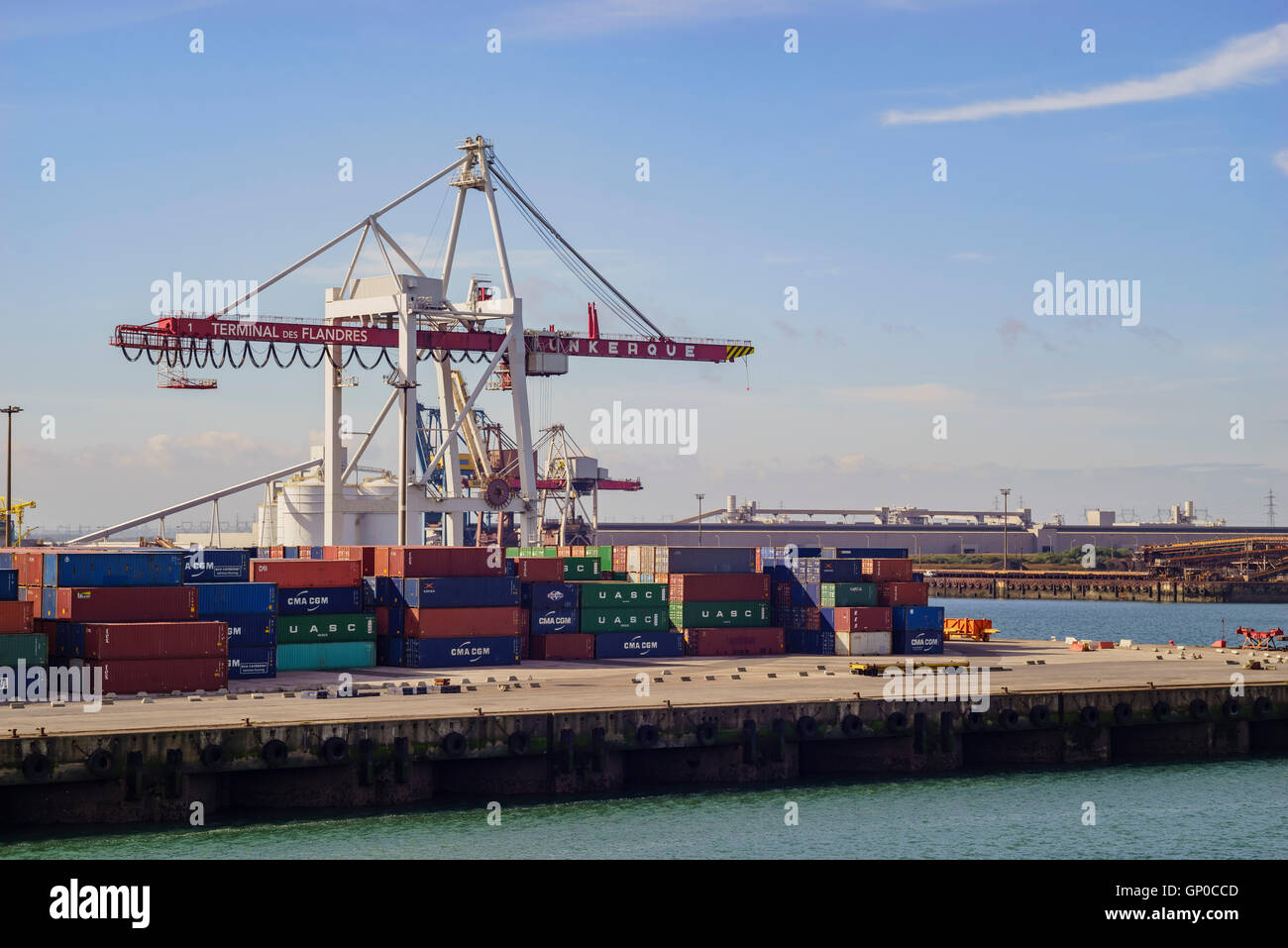 Dunkerque, SEP 1: The Dunkerque port with blue sky, container on SEP 1 ...
