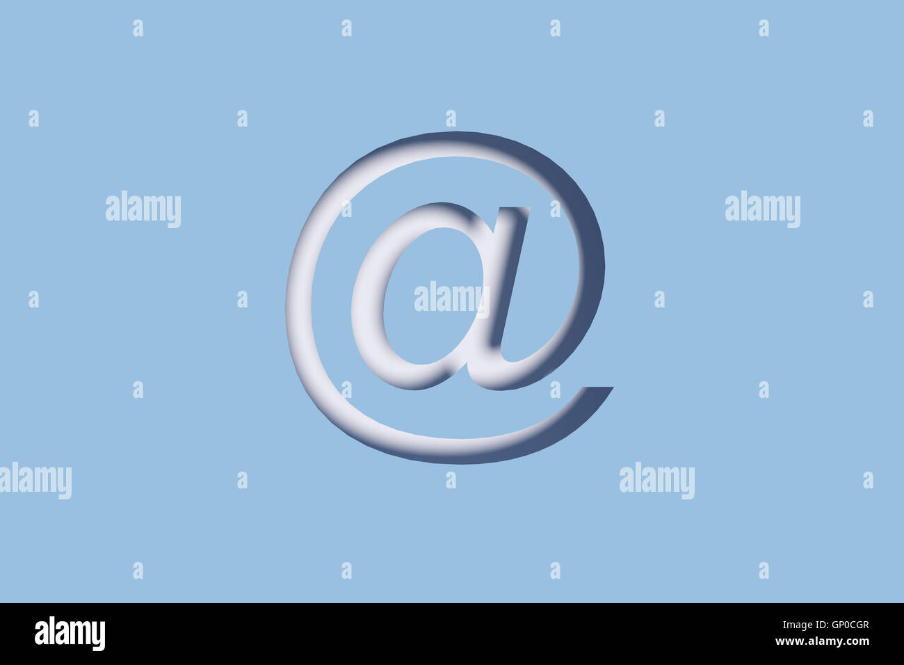 3D rendering of at email mark carved in light blue background Stock ...