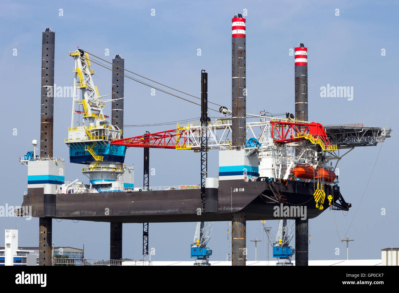 Self Elevating Platform JB-118 docked in the Port of Rotterdam. The rig is build in 20 Stock ...