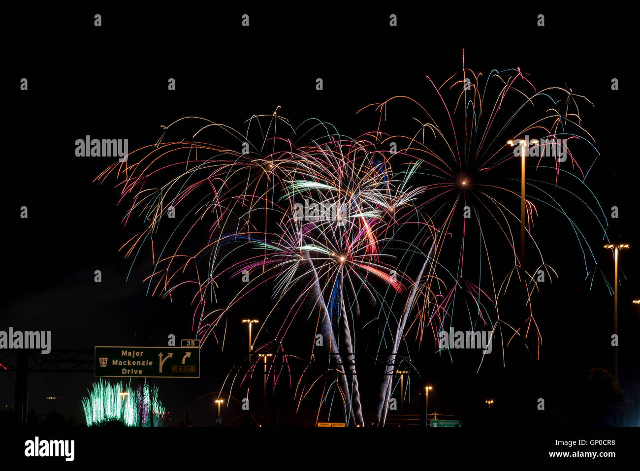 Color fireworks on black sky background Stock Photo - Alamy