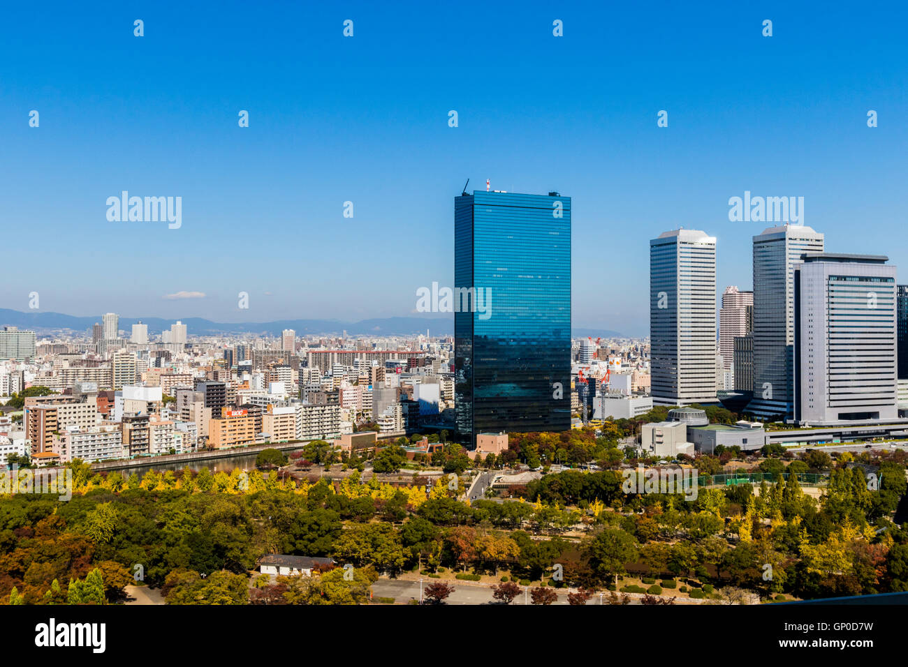 City of Osaka,from Osaka Castle,Castle Park,trees,city,Japan Stock ...