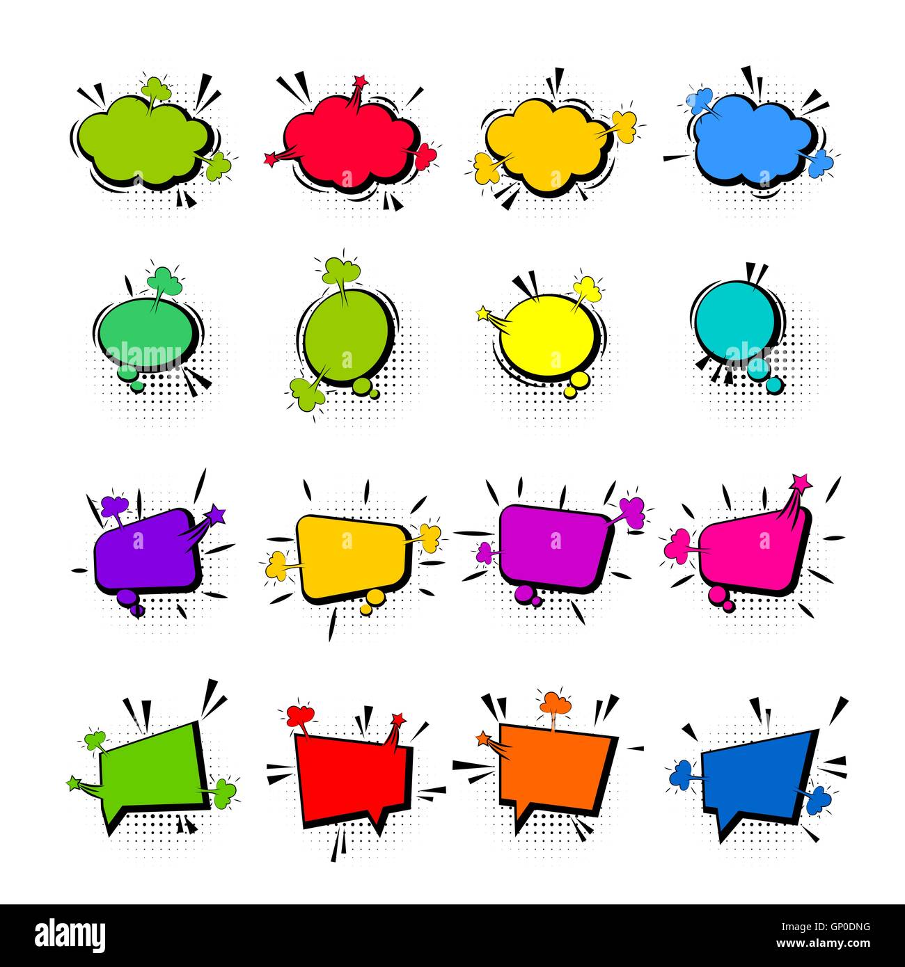 Comic collection colored cloud pop art vector style. Set message bubble ...