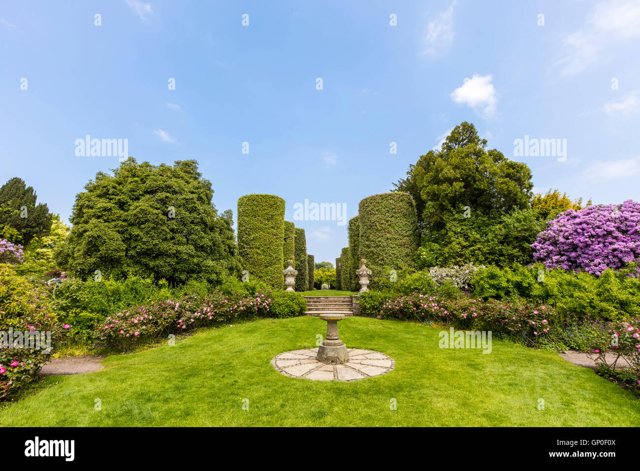 English country garden with sundial and topiary shrubs Stock Photo - Alamy