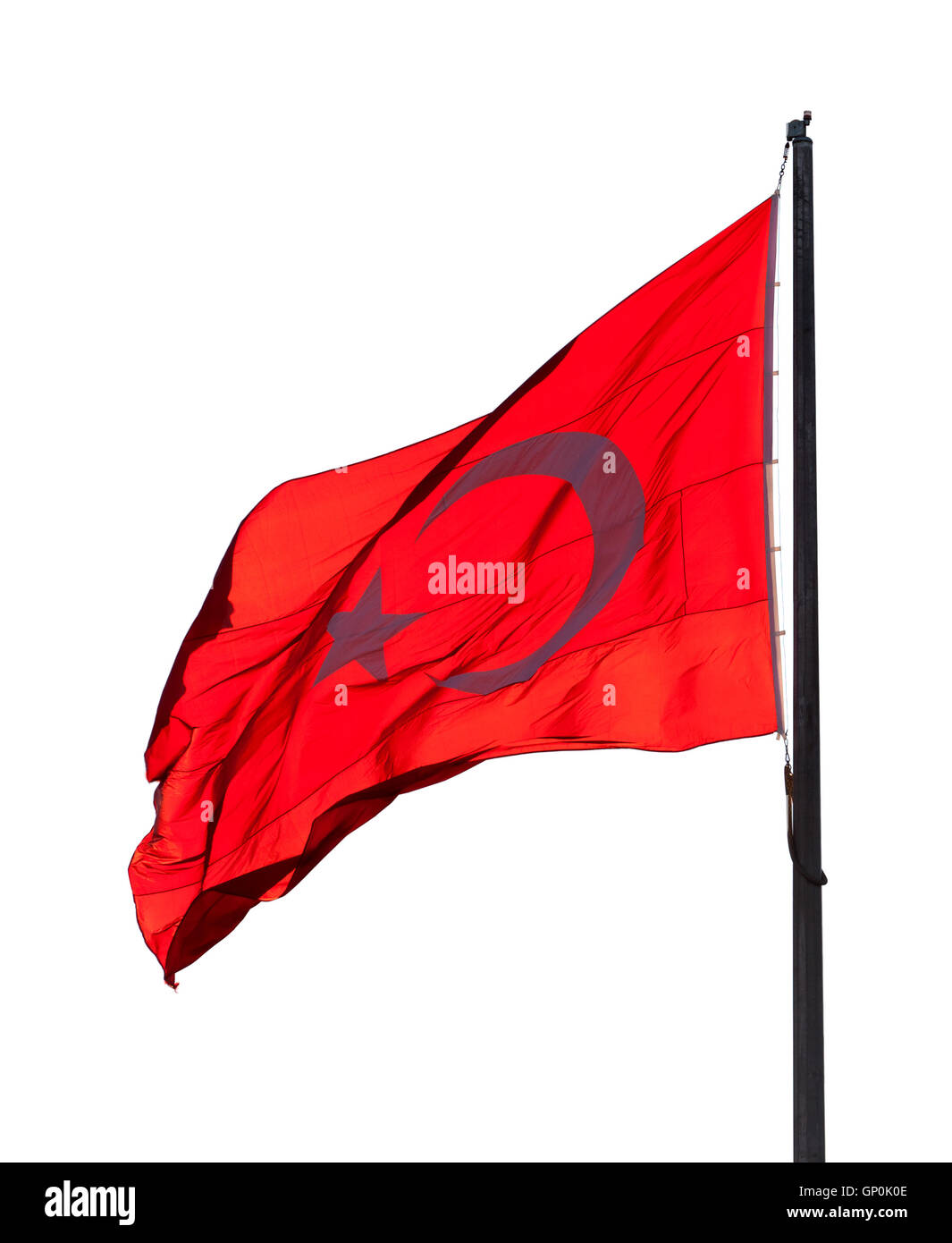 Flag of Turkey waving in wind evening. Isolated on white background ...